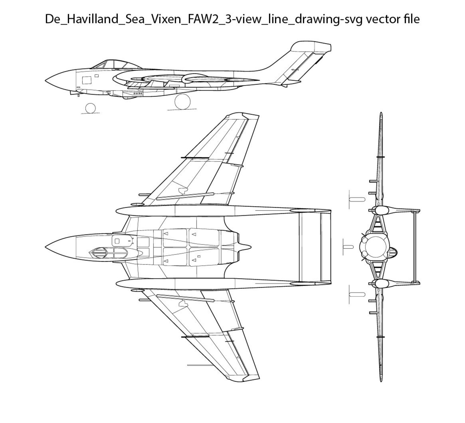 De Havilland Sea Vixen FAW2, 3-view Line Drawing (SVG Vector File) - Etsy