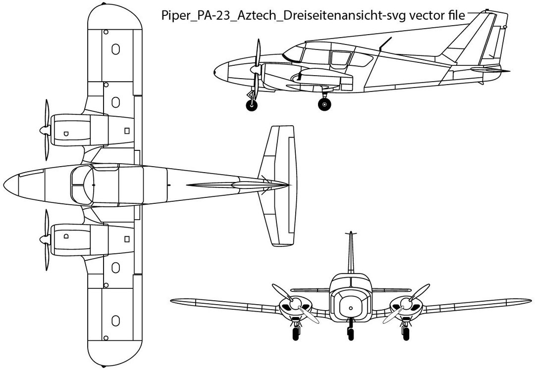 Piper PA 23 Aztech Dreiseitenansicht Svg Vector File, Outlines, Line ...