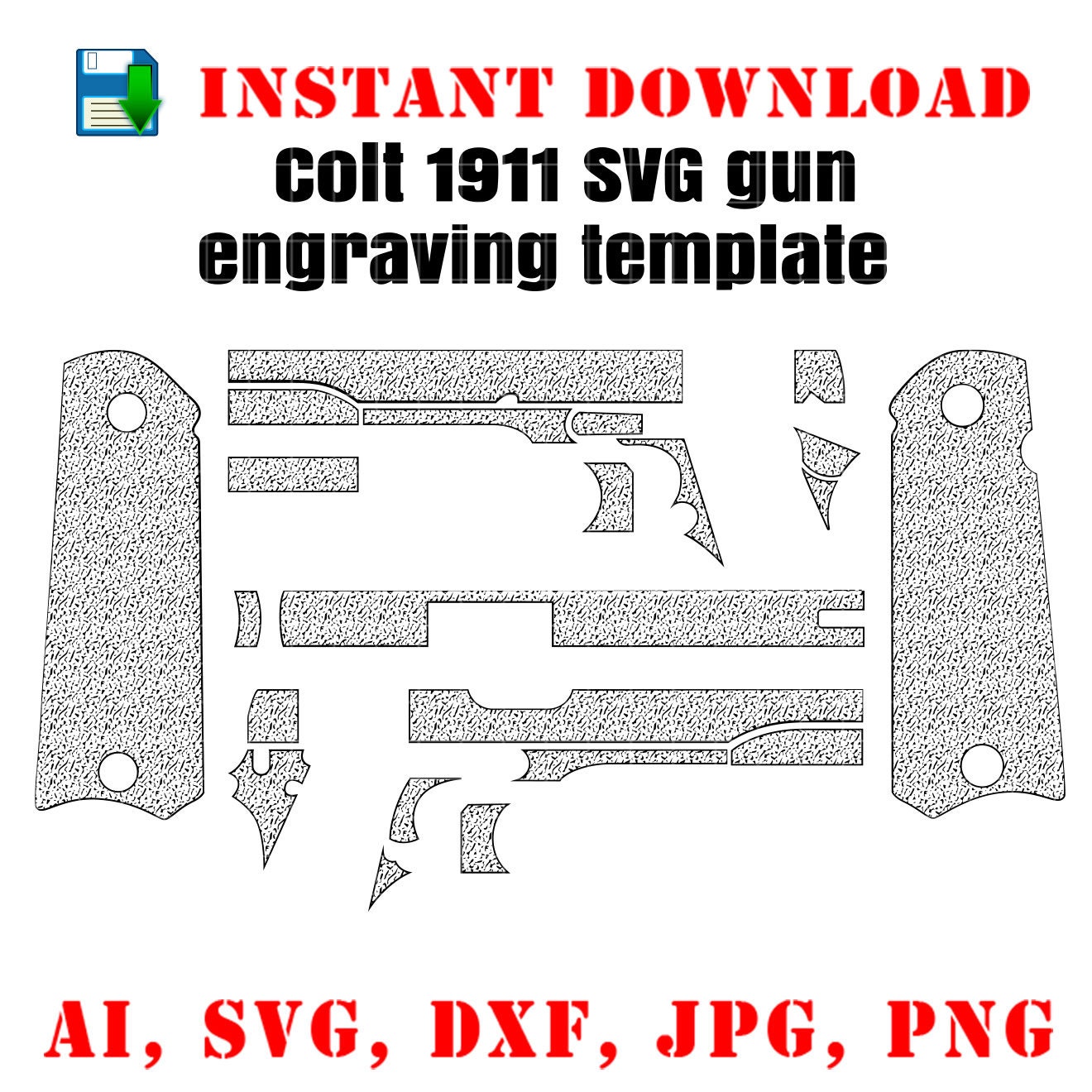 Colt 1911 SVG Engraving Pattern 1 for Laser Engraving, Cnc Cutting, Cnc ...
