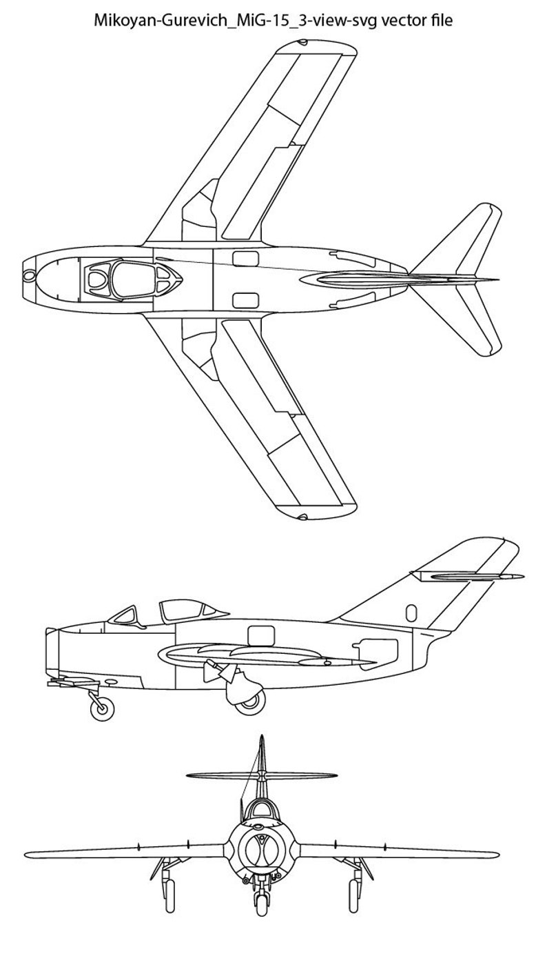 Mig 15 Fighter Jet 3-view SVG, Laser Cut, Engraving - Etsy