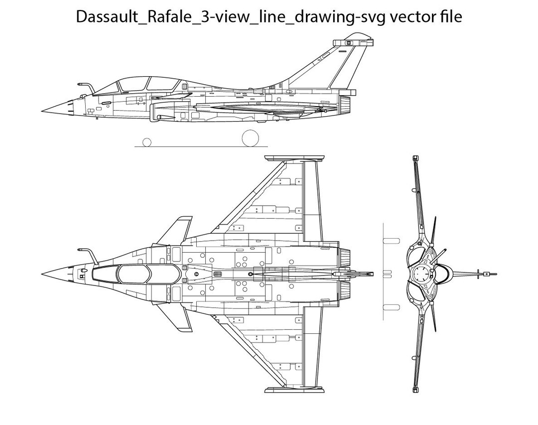 Dassault Rafale 3 View Line Drawing Svg Vector File Patch, Vector ...