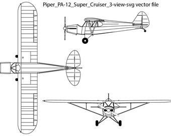 Piper PA 18 Super Cub 3 View Svg Vector File, Black White, Helicopter ...
