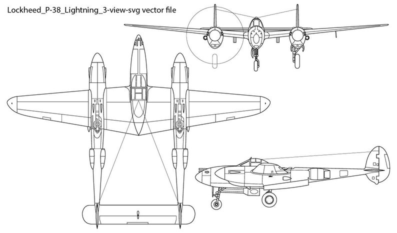 Lockheed P-38 Lightning 3 View SVG, Laser Cut File - Etsy