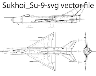 Sukhoi Su 9 Svg Vector File, Black White, Helicopter, Jet, Line Art ...