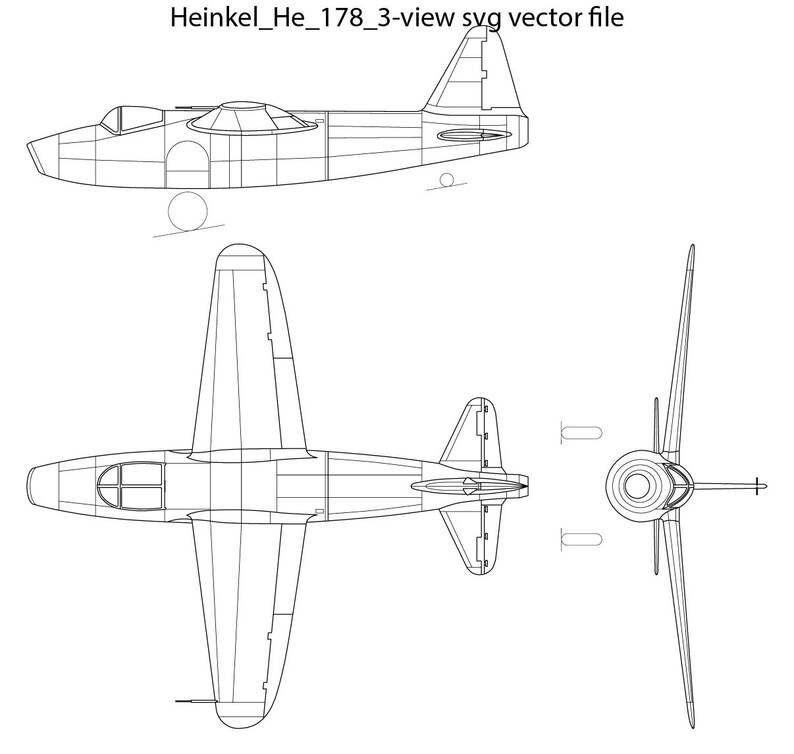 Heinkel He 178 3 View Svg Vector File Patch, Vector, Engraving, Fiber ...