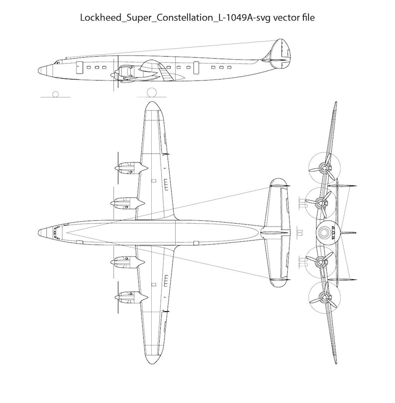 Lockheed Super Constellation L 1049A Svg Vector File Outlines, Line Art ...