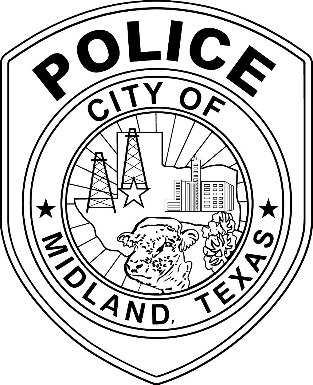 Midland City Police Vector Badge Svg Texas Black White Outline Svg, Dxf ...