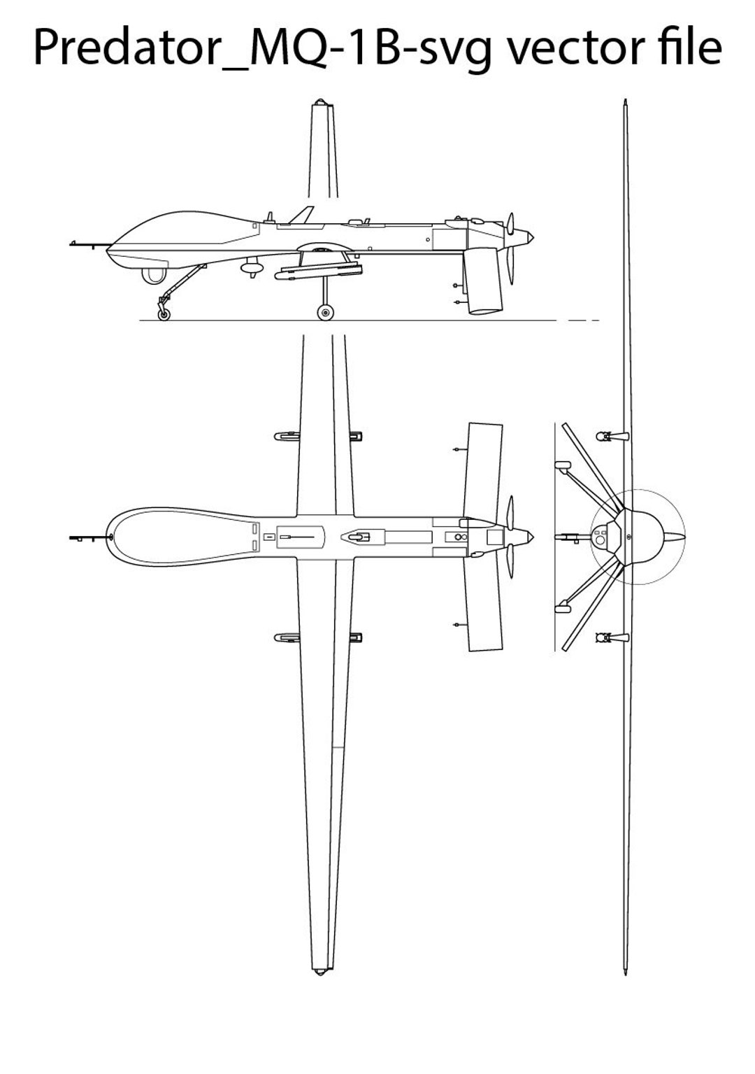 Predator MQ 1B Svg Vector File, Outlines, Line Art, Laser, Helicopter ...