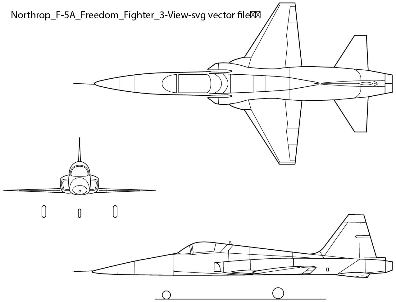 Northrop F 5A Freedom Fighter 3 View Svg Vector File, Outlines, Line ...
