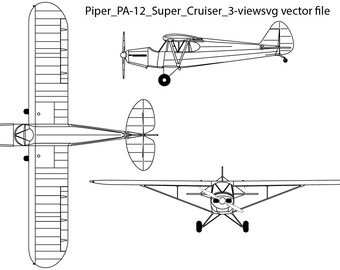 Piper PA 18 Super Cub 3 View Svg Vector File, Black White, Helicopter ...
