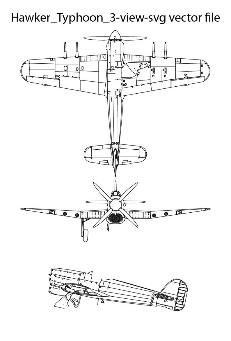 Hawker Typhoon 3 View Svg Vector File Patch, Vector, Engraving, Fiber ...
