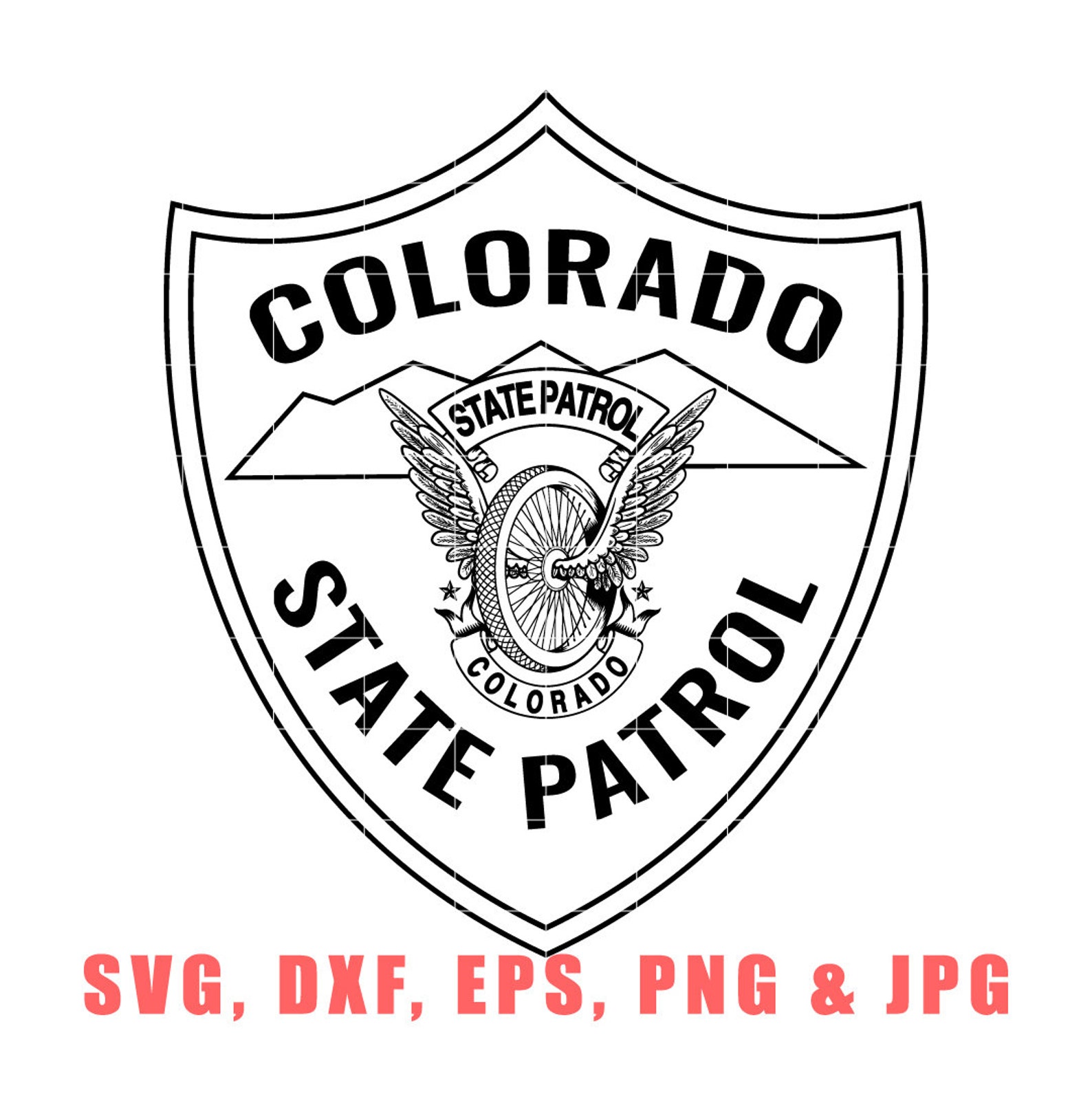 Colorado State Patrol Svg Badge Vector Outline, Motor Patrol Wheel and ...
