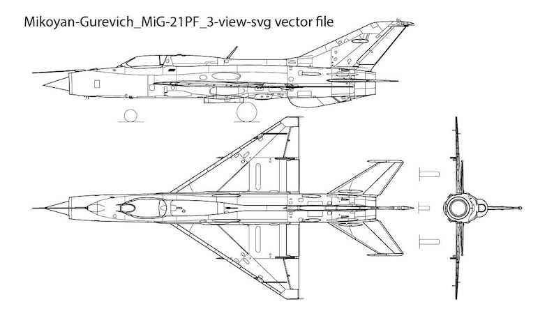 Mig 21PF 3-view Vector File, Laser Cut, Engraving (SVG) - Etsy