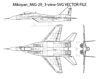 Mikoyan Gurevich Mig 19 3 View Svg Vector File, Black White, Helicopter ...