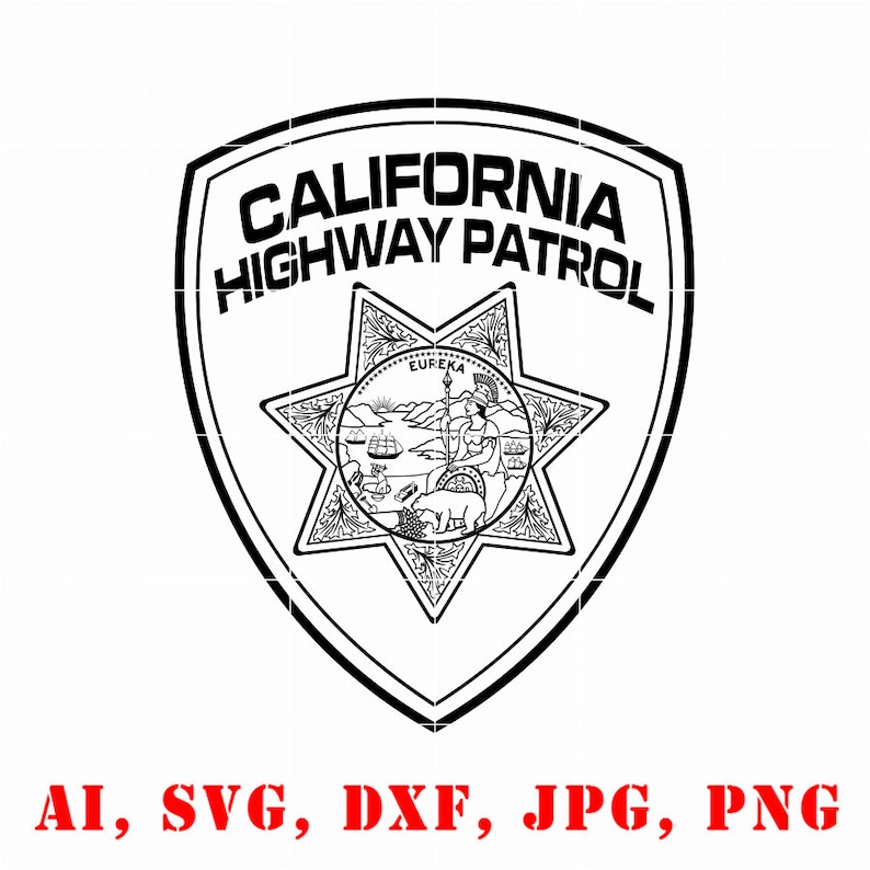 California Highway Patrol Svg Shoulder Patch Vector CHP Badge Patch Black White Outline Cnc Cut ...