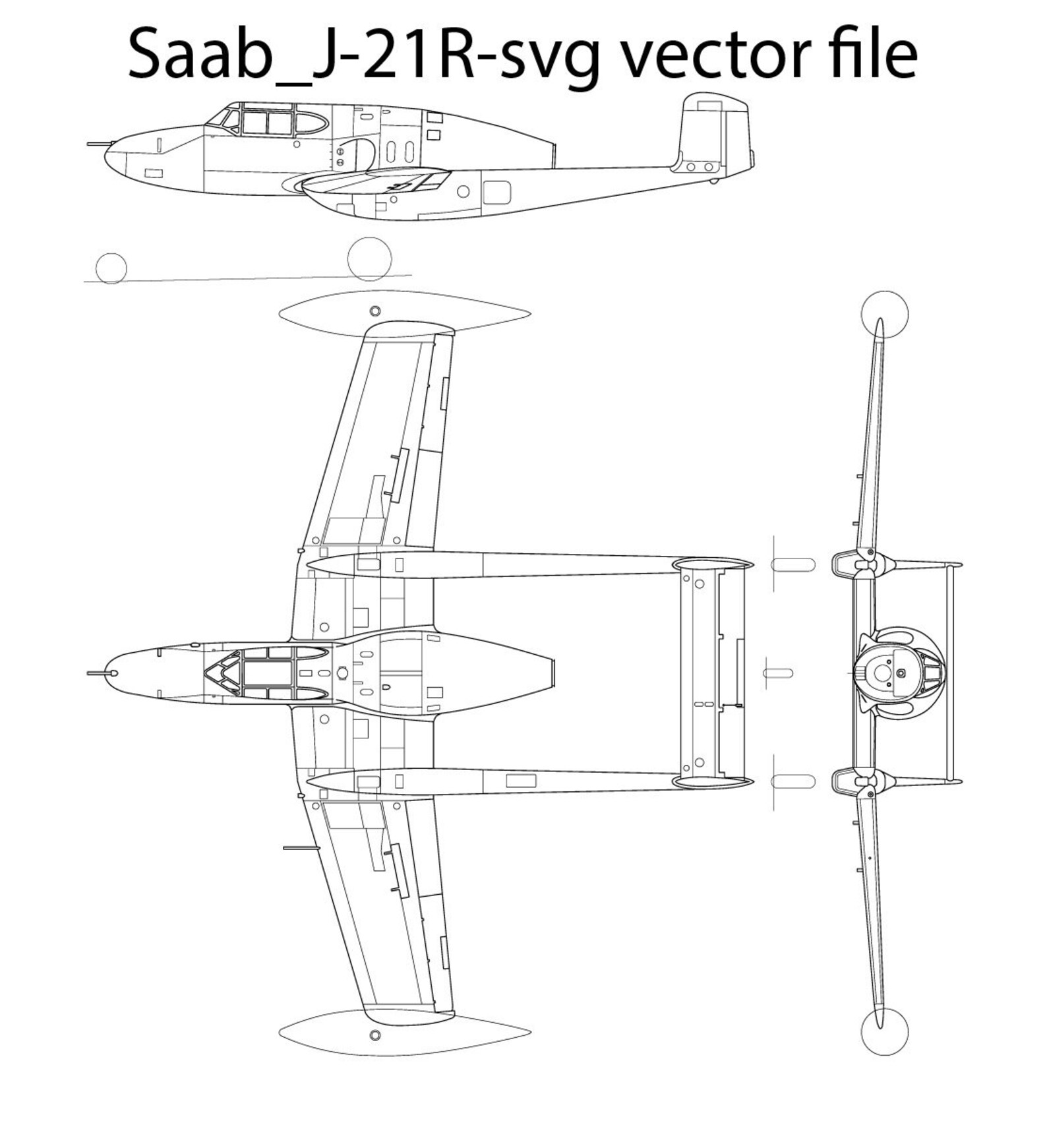 Saab J 21R Svg Vector File, Outlines, Line Art, Laser, Helicopter, Jet ...