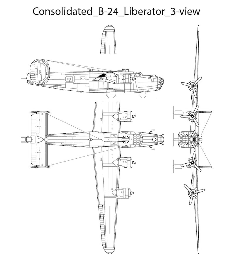 Consolidated B 24 Liberator 3 View Patch, Vector, Svg, Engraving, Fiber ...