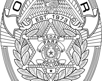 Cedar Park Police Officer Vector Badge With Eagle Black White Outline CNC Cut, Laser Cutting ...