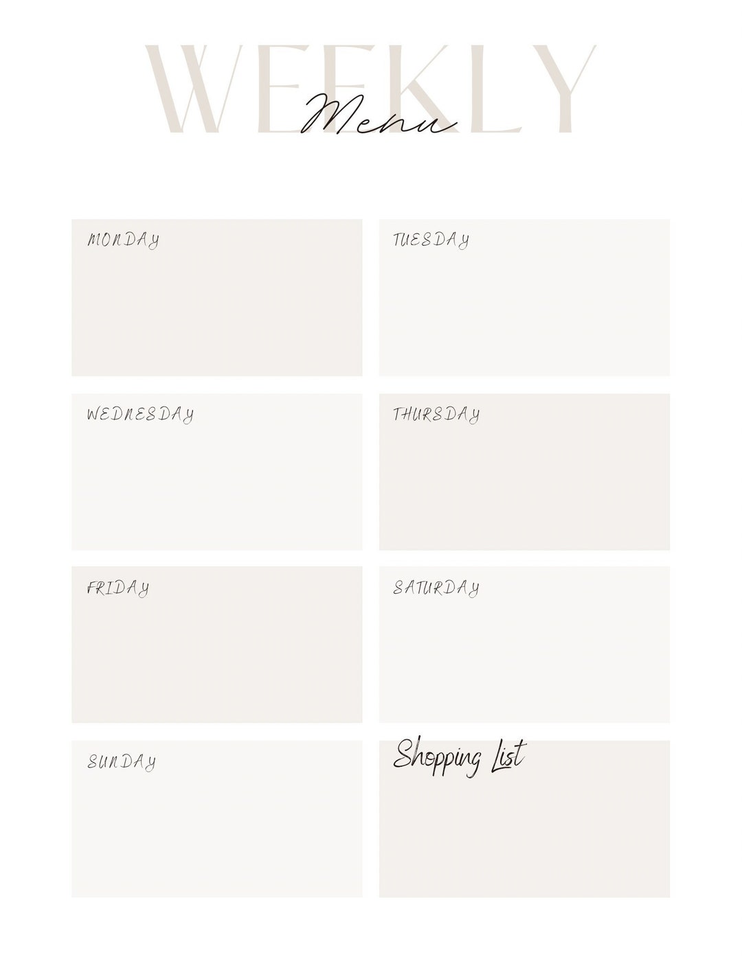 Weekly Menu Planner - Etsy