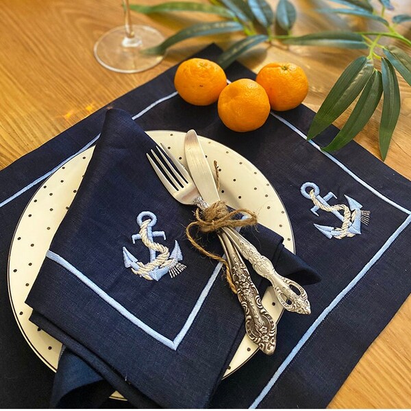 Navy Embroidery Tablecloth - Etsy