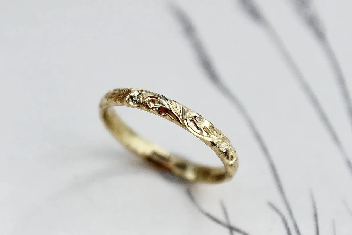 Antique Filigree Ring Floral Engraving Wedding Bands Vintage Wedding ...