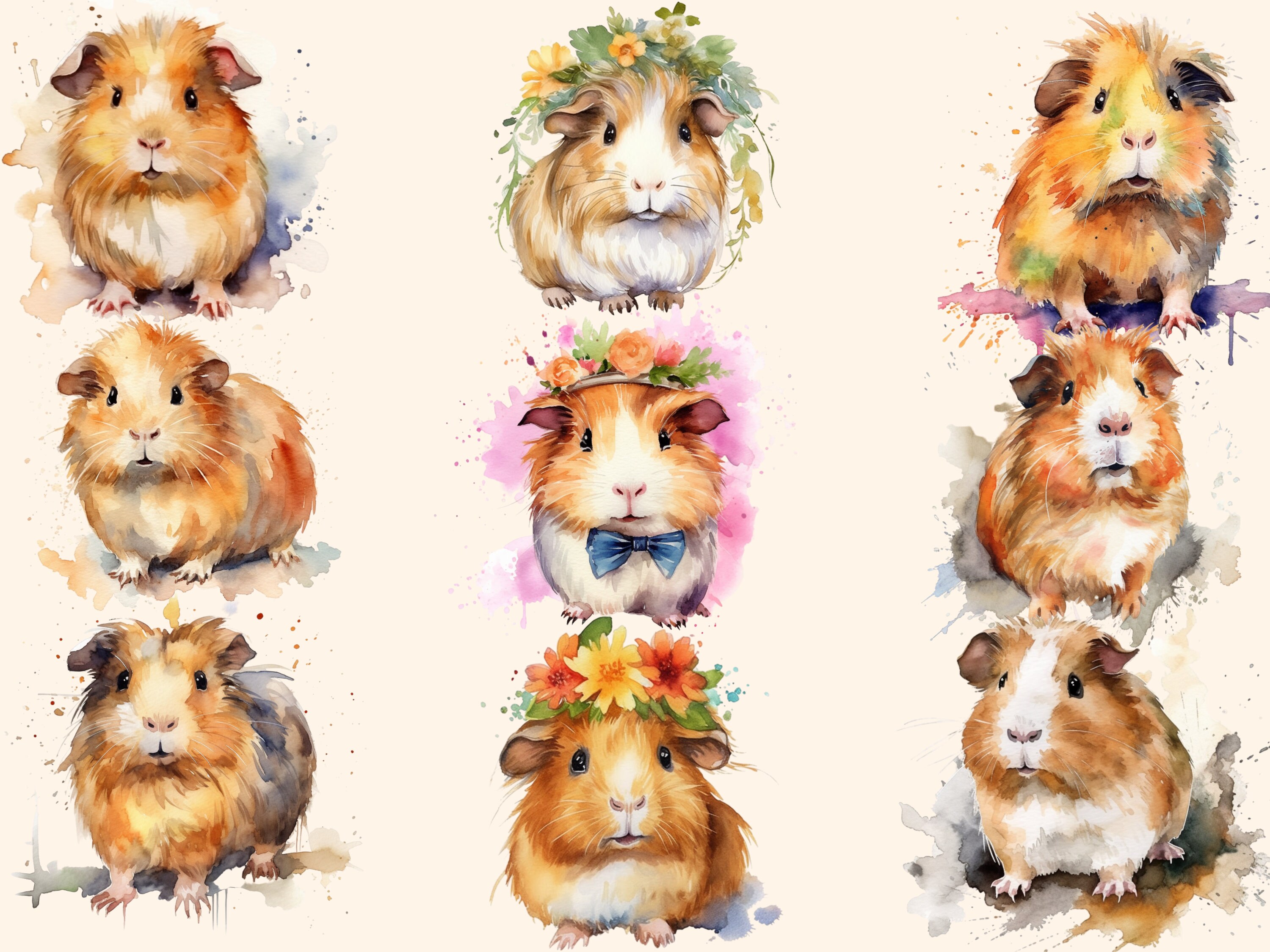 25 Watercolor Guinea Pigs Clipart PNG, Guinea Pigs Png, Flower Guinea ...
