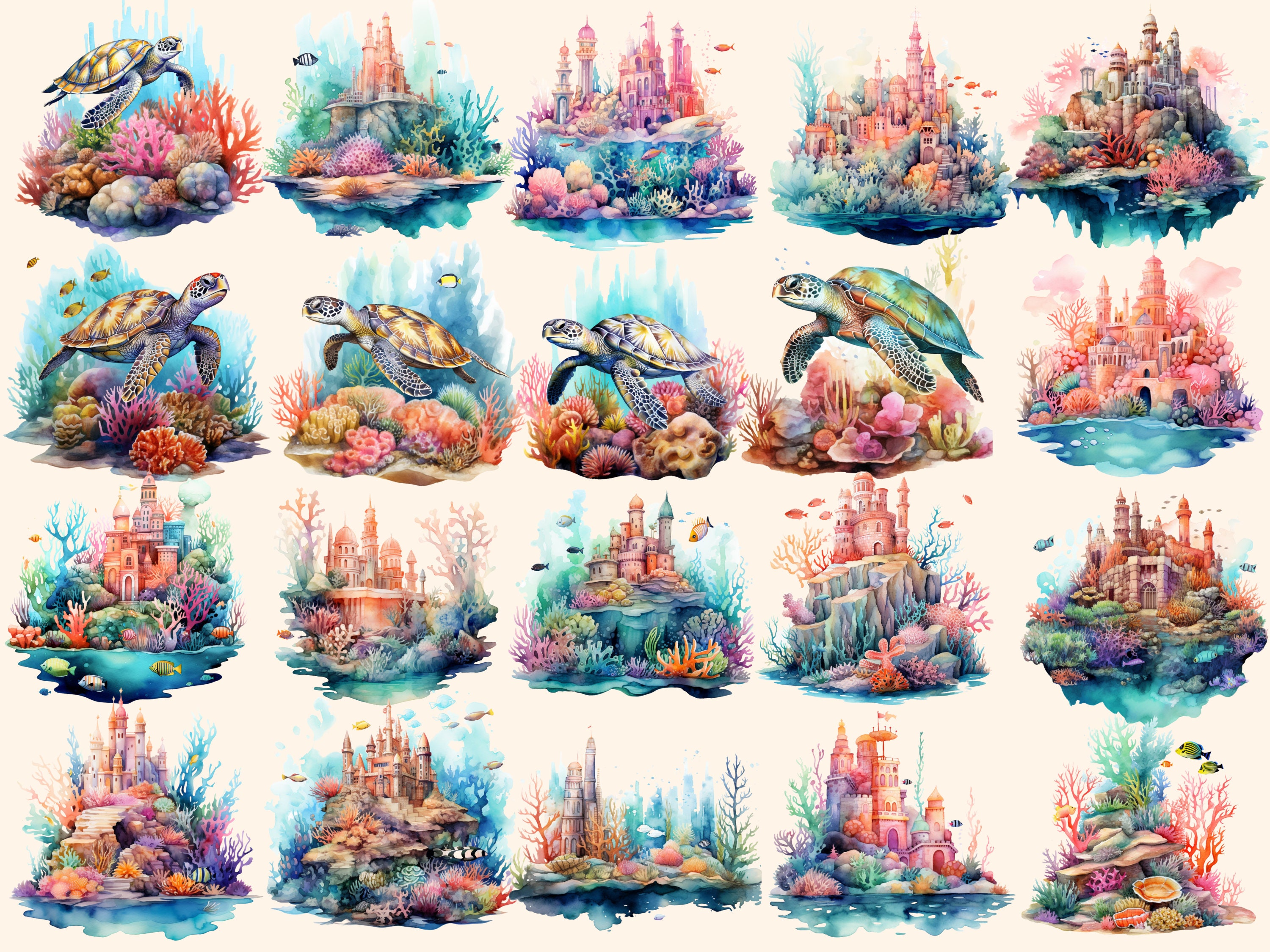 100 Coral Reefs Watercolor Clipart Bundle, Sea Reef Images, Beautiful ...