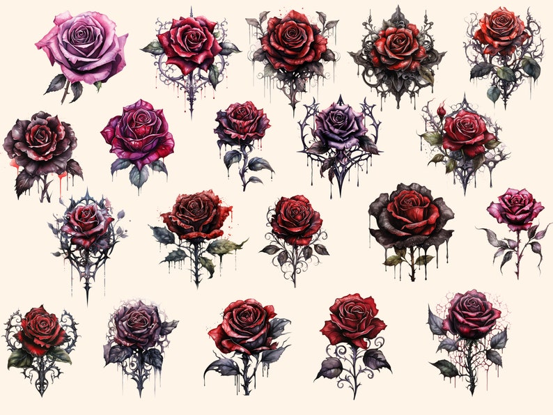 80 PNG Watercolor Gothic Floral Clipart, Magical Gothic Flowers Clip ...