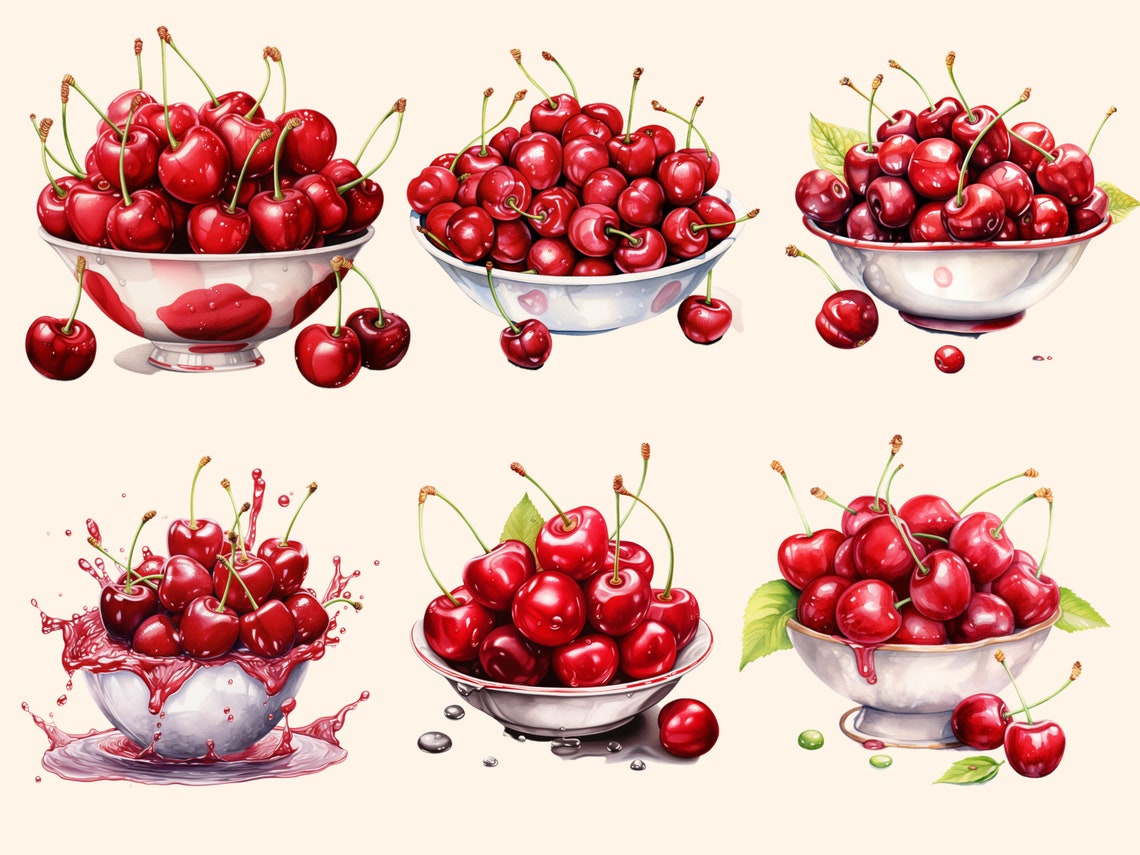 42 Watercolor Cherry Clipart, Digital Png Cherries, Graphics for ...