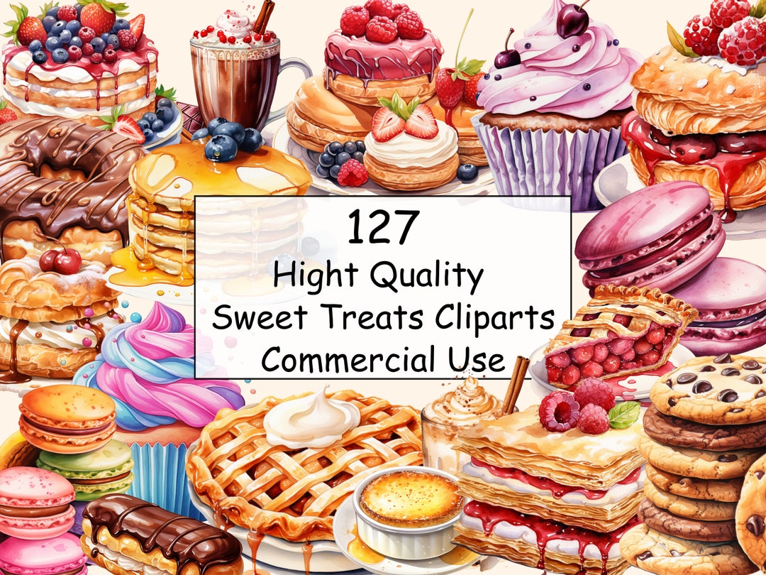 127 Sweet Treats Watercolor Clipart Bundle, Tasty Desserts, Donut ...