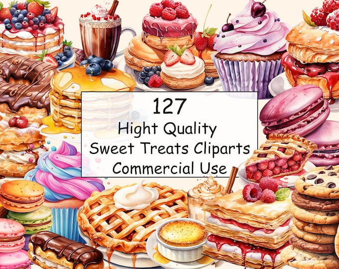 Sweet Treats Watercolor Clipart Bundle - 200 Transparent PNG, Desserts ...