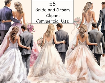 Set of 20, Bride and Groom Clipart, Wedding Day Clipart PNG, Marriage ...