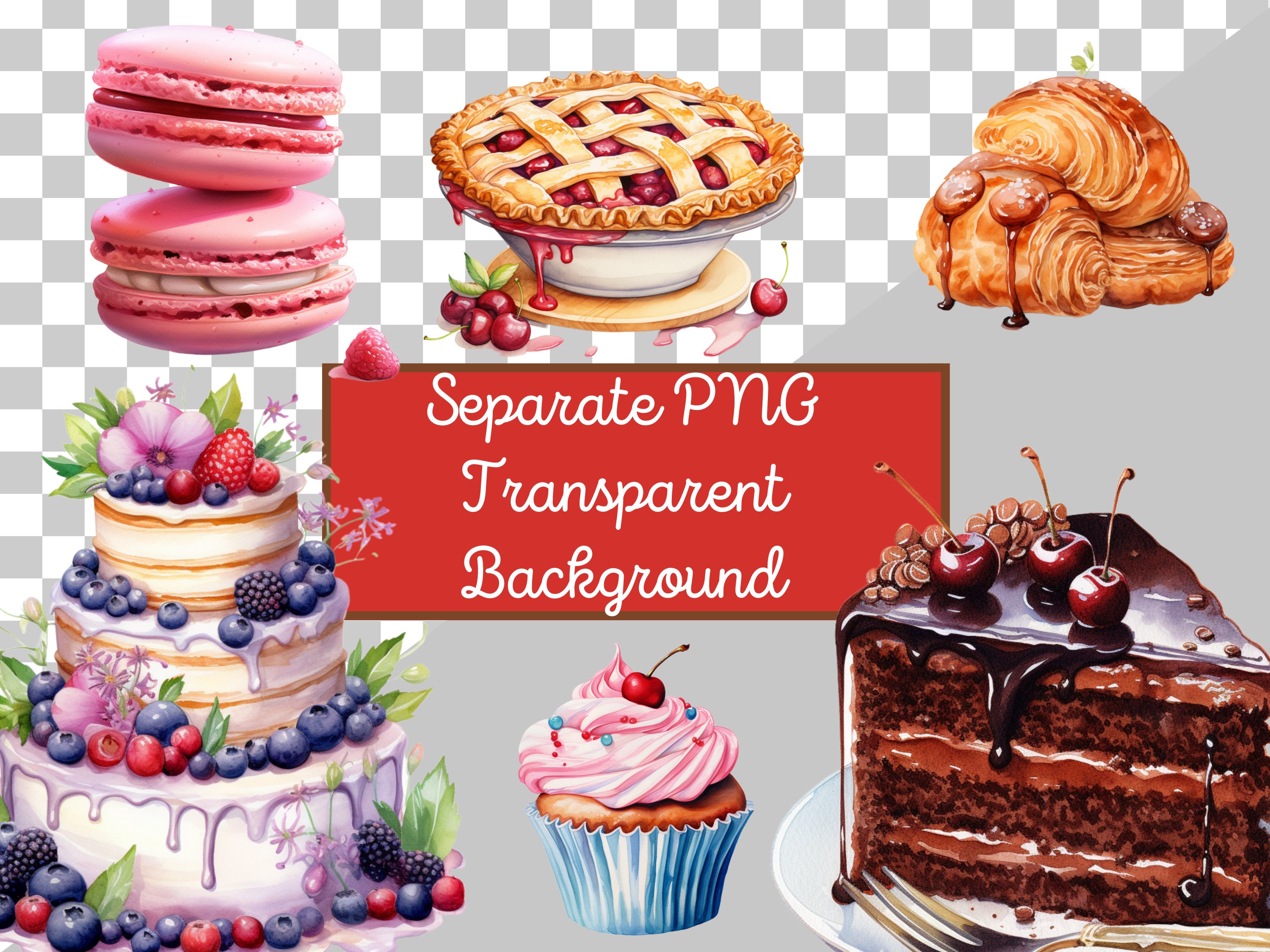 127 Sweet Treats Watercolor Clipart Bundle, Tasty Desserts, Donut ...