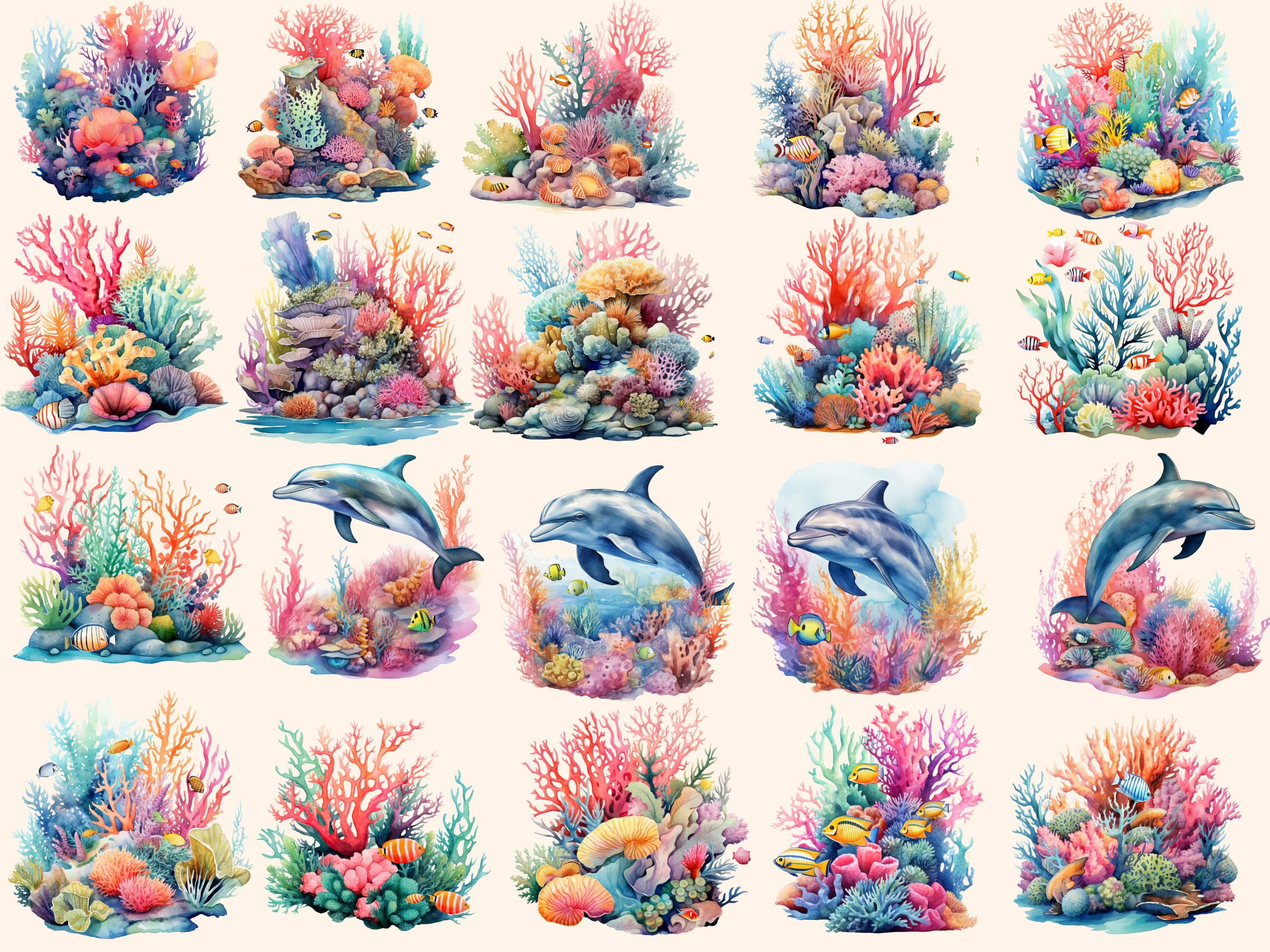 100 Coral Reefs Watercolor Clipart Bundle, Sea Reef Images, Beautiful ...