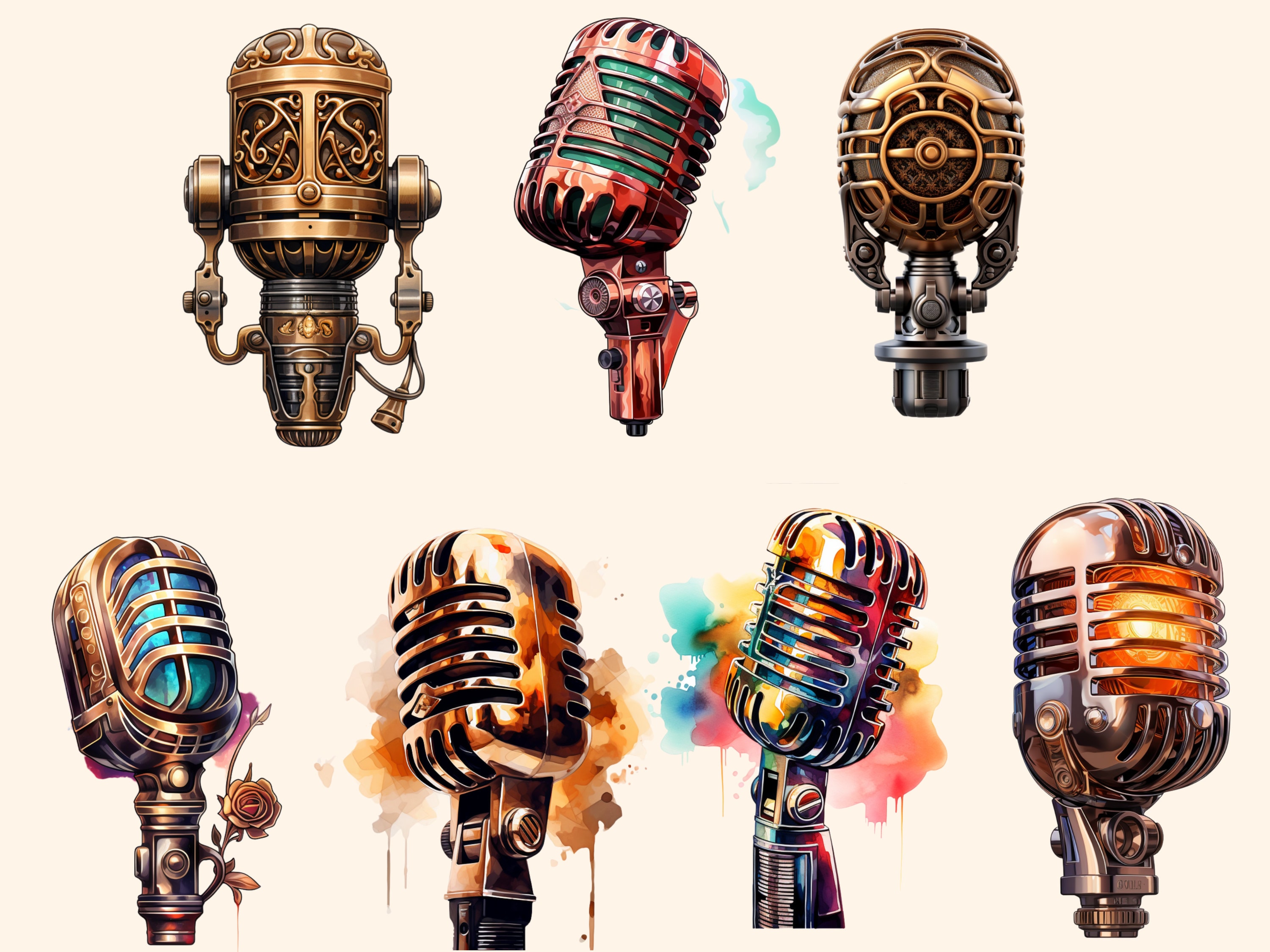 35 Steampunk Microphone Clipart, Vintage Clipart, Watercolor Steampunk ...