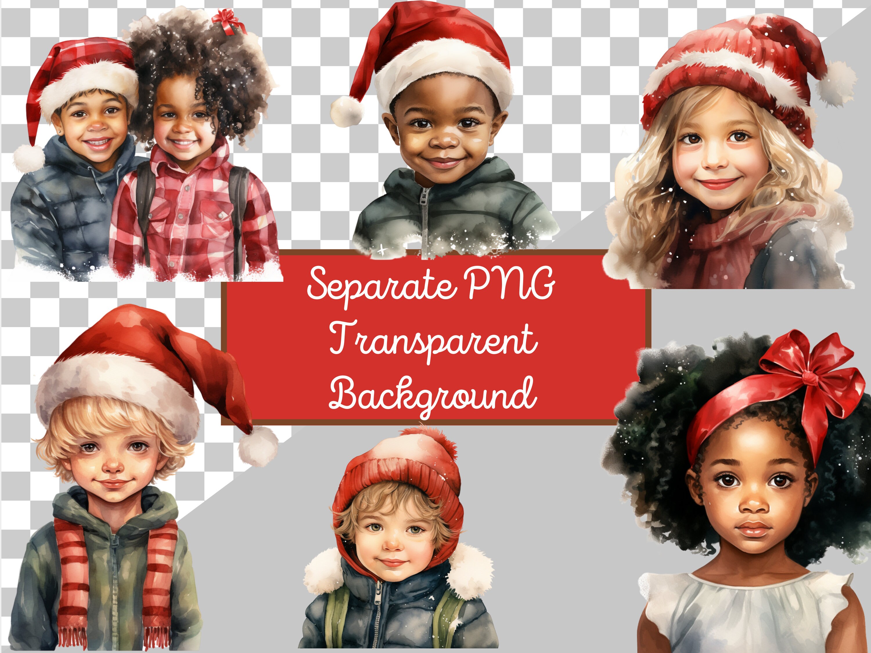 60 Christmas Kids Clipart Bundle, Little Girls, Boys, Black Christmas ...