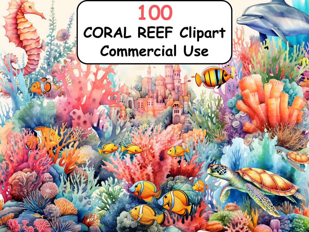 100 Coral Reefs Watercolor Clipart Bundle, Sea Reef Images, Beautiful Underwater Graphics, PNG ...