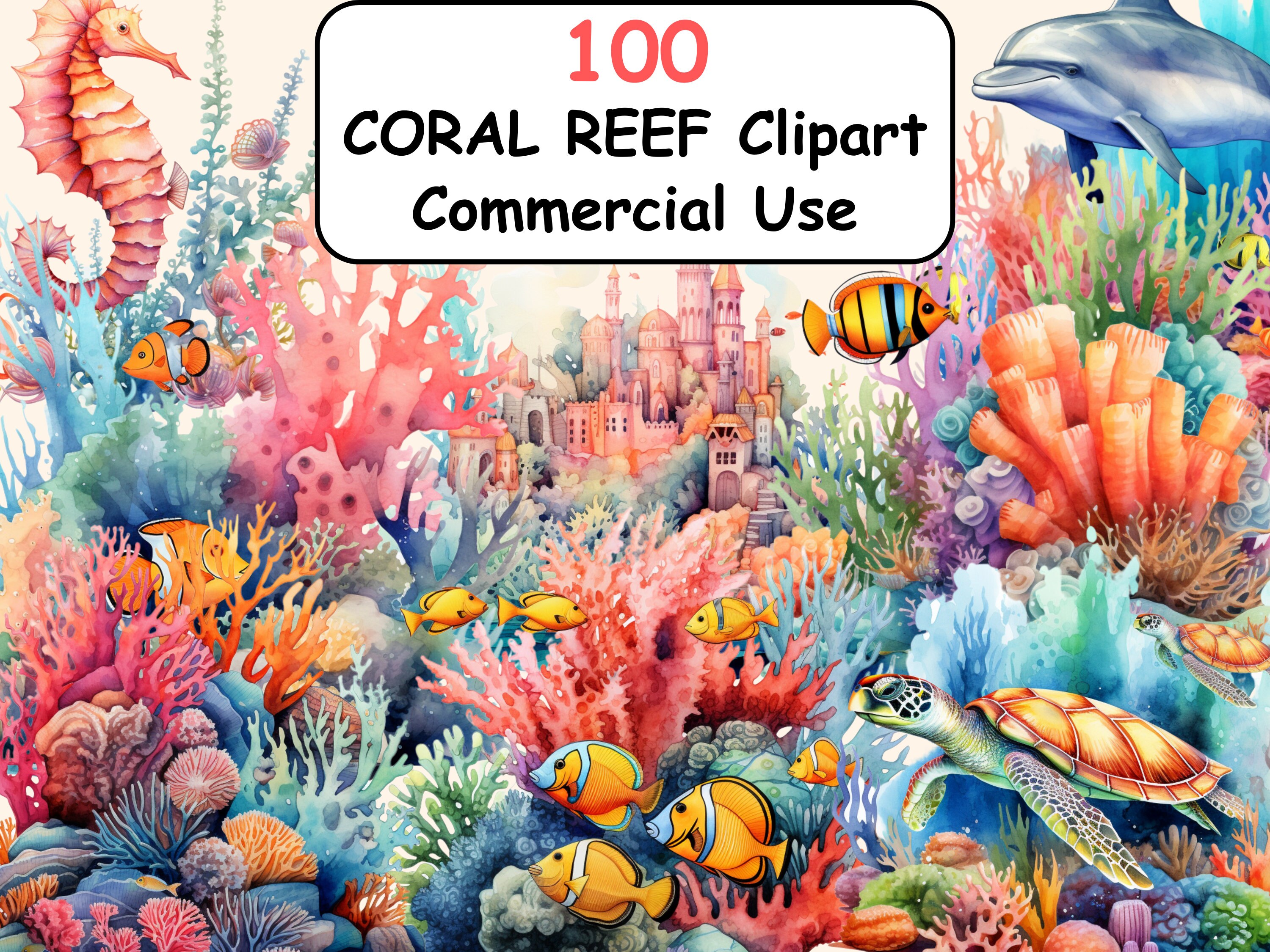 100 Coral Reefs Watercolor Clipart Bundle, Sea Reef Images, Beautiful ...