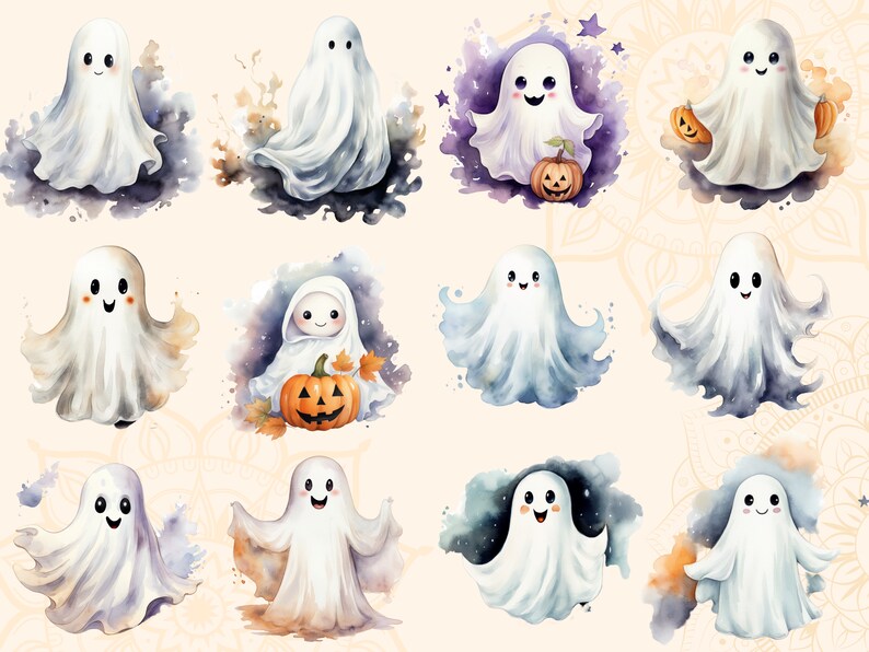 60 Spooky Halloween Ghost Clipart Watercolor Clipart - Etsy