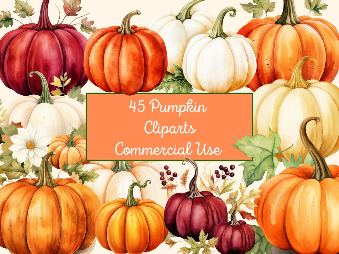 Watercolor Pumpkin Clipart, Autumn Watercolor in PNG Format Instant ...