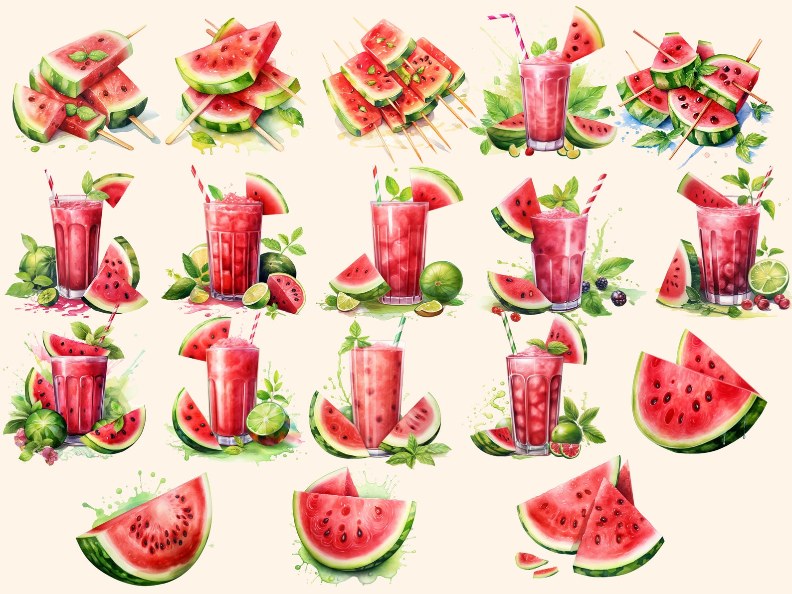 100 Watermelon Watercolor Clipart Bundle, PNG Images of Refreshing ...