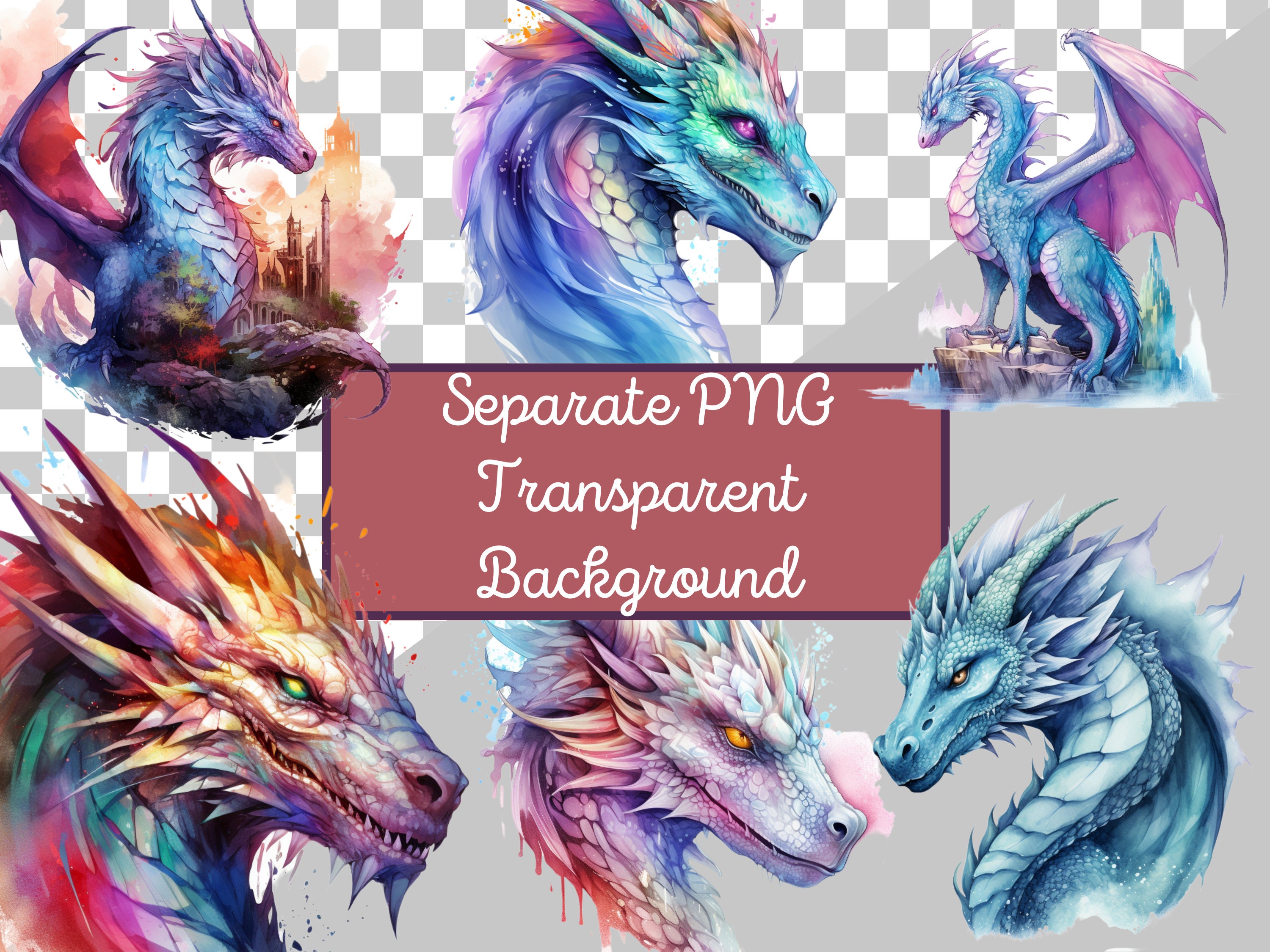 57 Elemental Dragons Watercolor Clipart Bundle, Magical Fairytale ...
