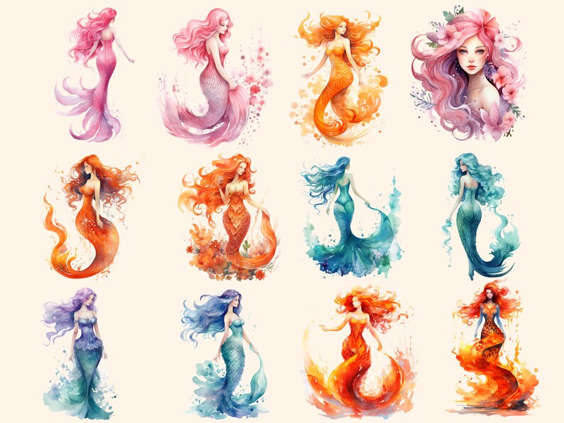 Mermaids Watercolor Clipart - 56 Magical Enchanting Fairy Illustrations ...
