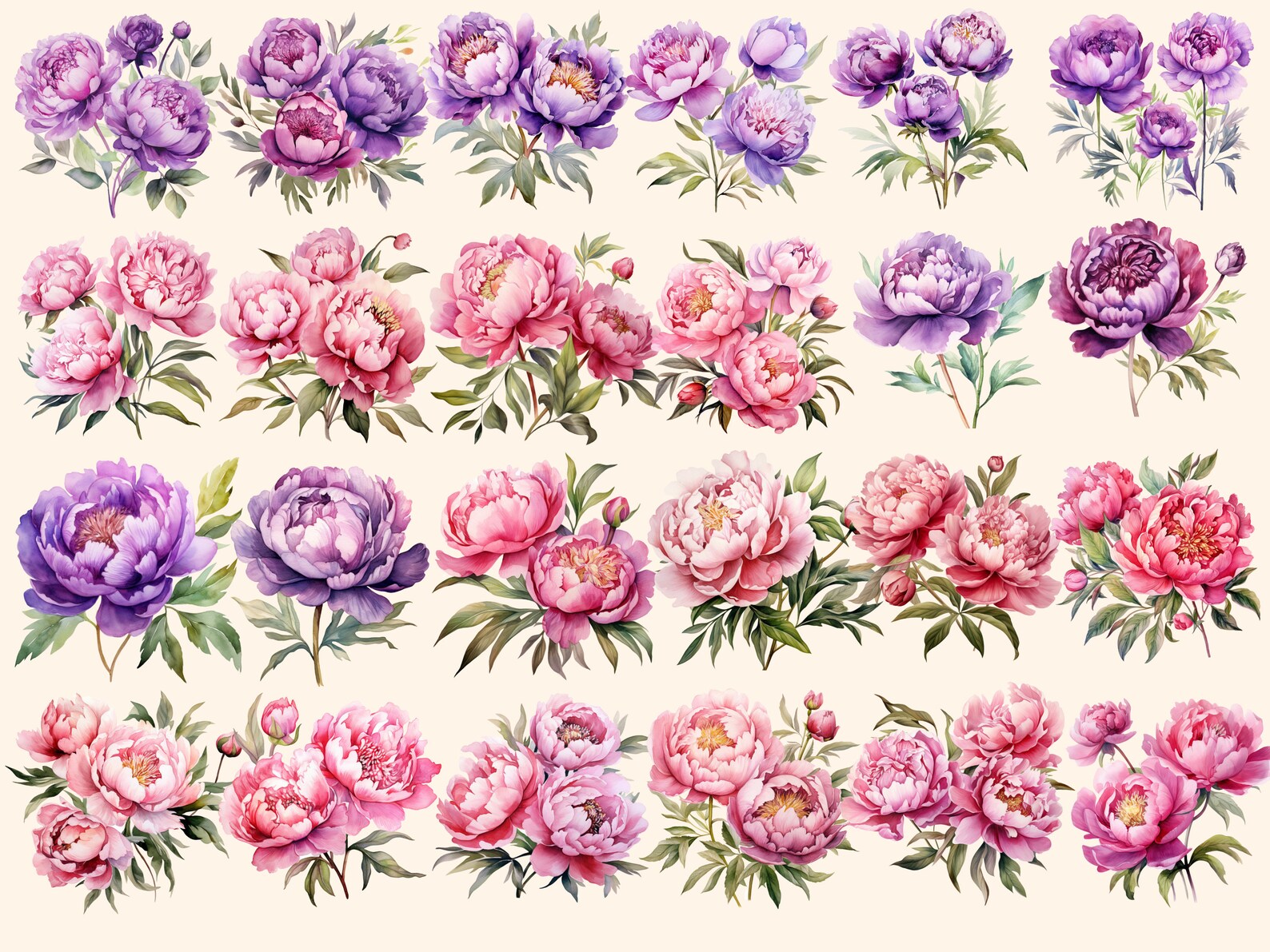 100 Peony Watercolor Clipart, Peonies Clipart, Floral Clipart, Spring ...
