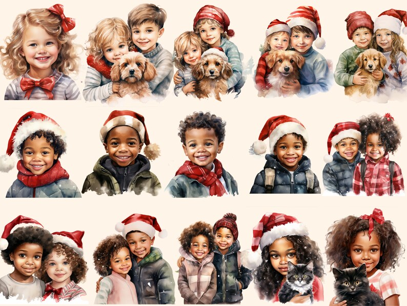 60 Christmas Kids Clipart Bundle Little Girls Boys Black - Etsy
