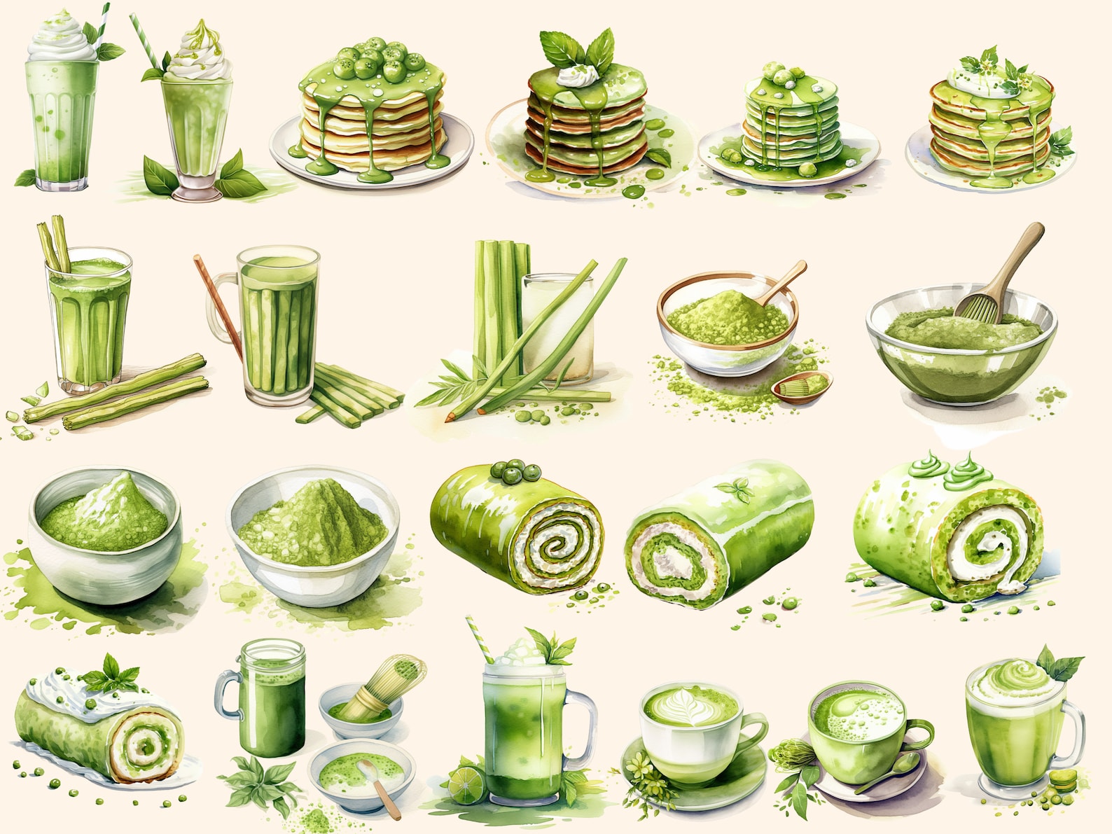 Matcha Latte Desserts Clipart, Macaroons Png, Green Tea and Latte ...