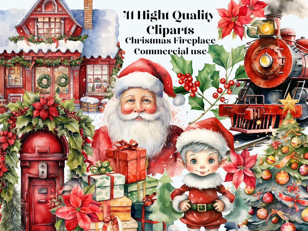 41 Christmas North Pole PNG, Watercolor Clipart Bundle, Junk Journal ...