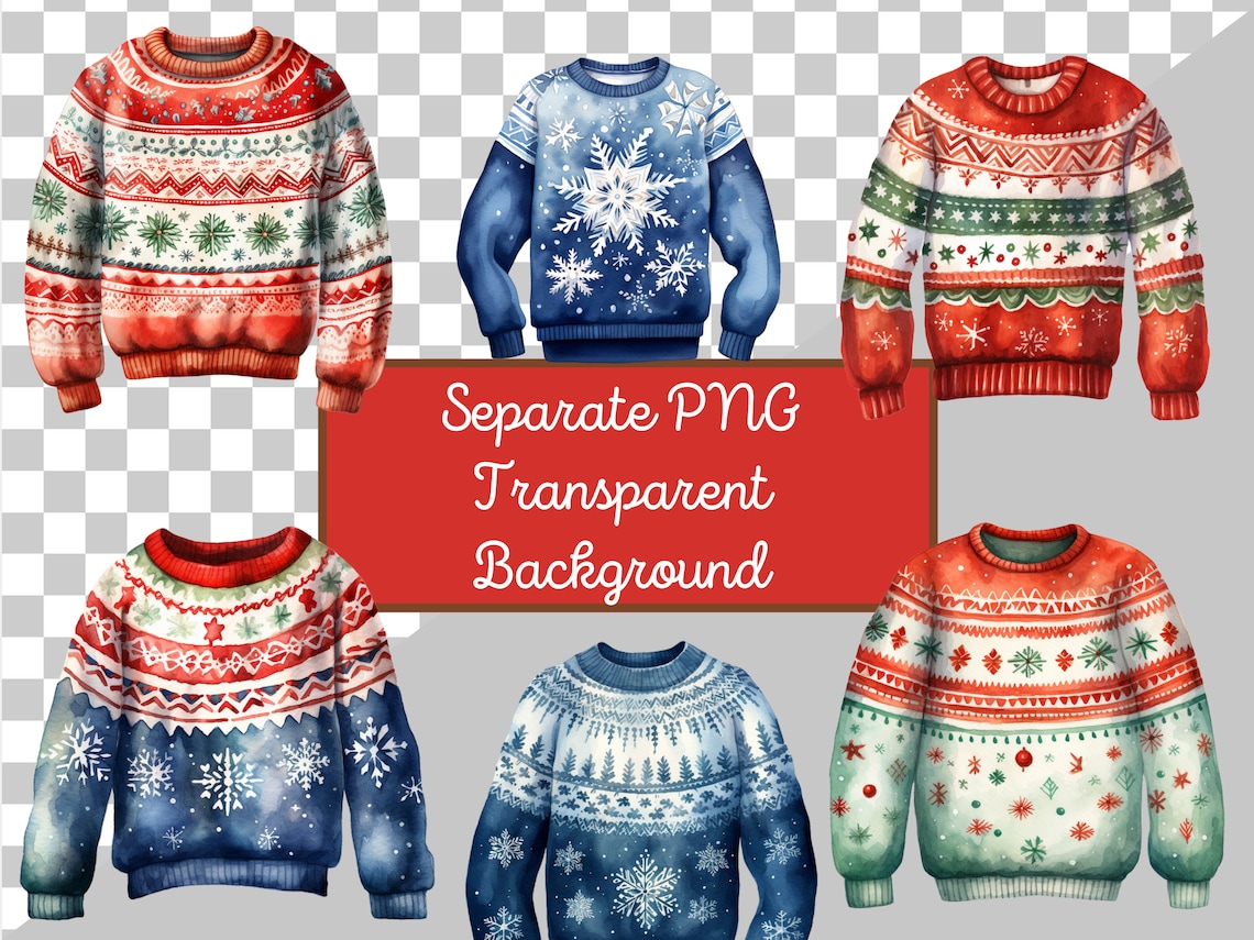 24 Watercolor Christmas Jumper Clipart, High Quality PNG Files, Ugly ...
