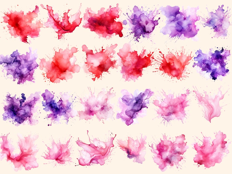 100 Pastel Watercolor Alcohol Ink Splash Clipart, Paint Splatter PNG ...