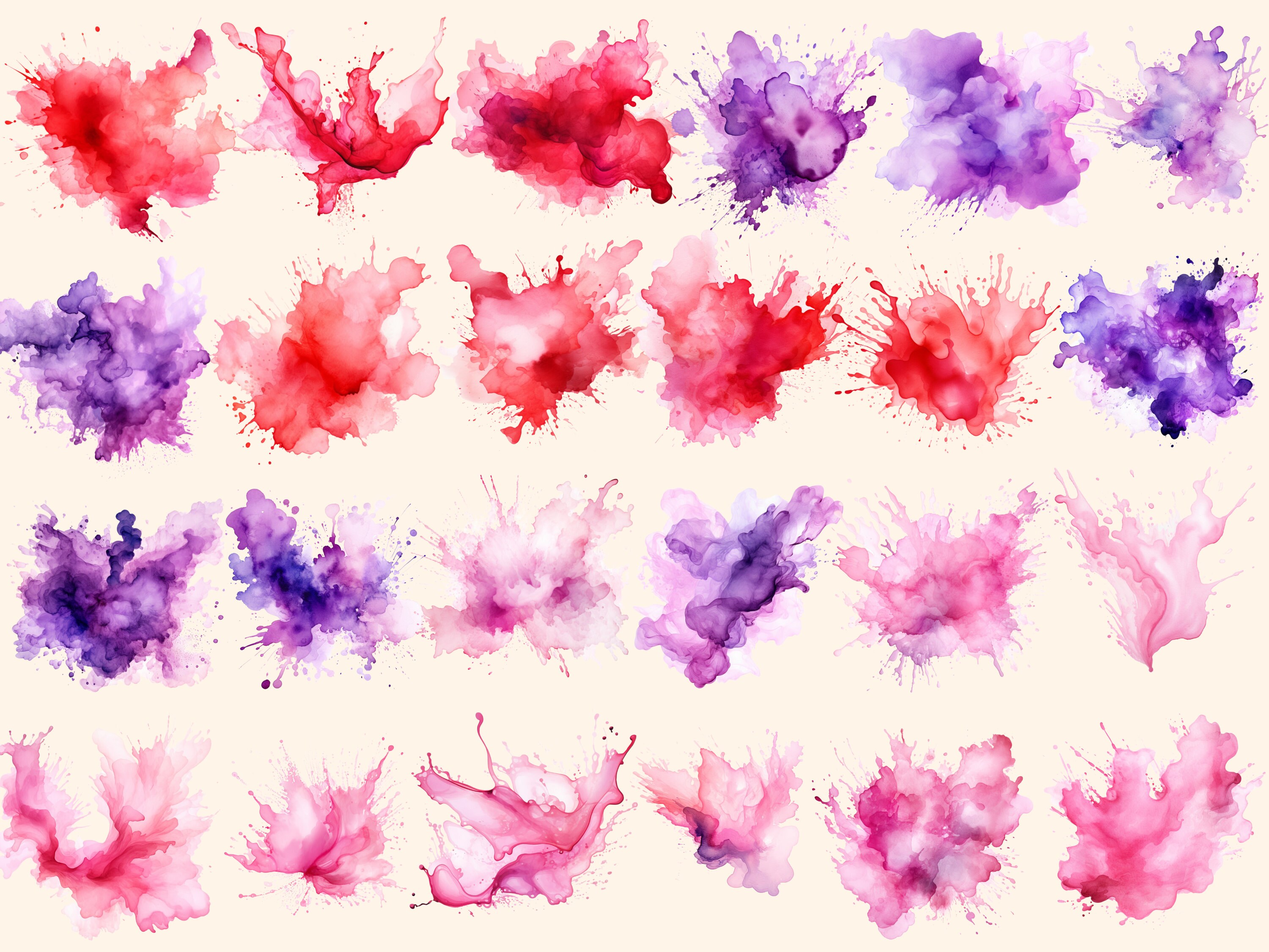 100 Pastel Watercolor Alcohol Ink Splash Clipart, Paint Splatter PNG ...